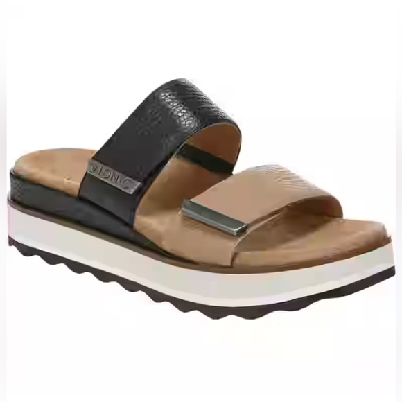 Vionic | Shoes | Vionic Black And Tan Brandie Platform Comfort Slide ...